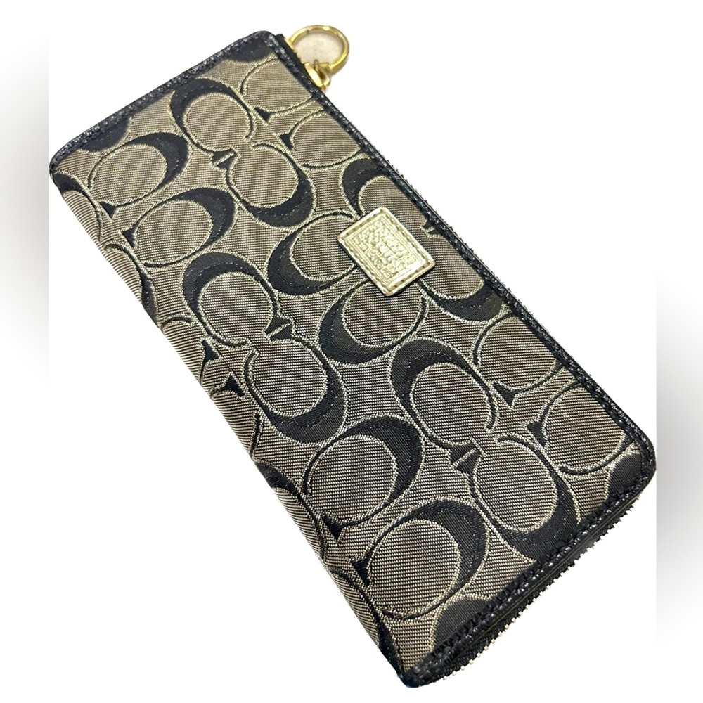 Coach Poppy Black And Gold Accordion Zippy Wallet - Gem